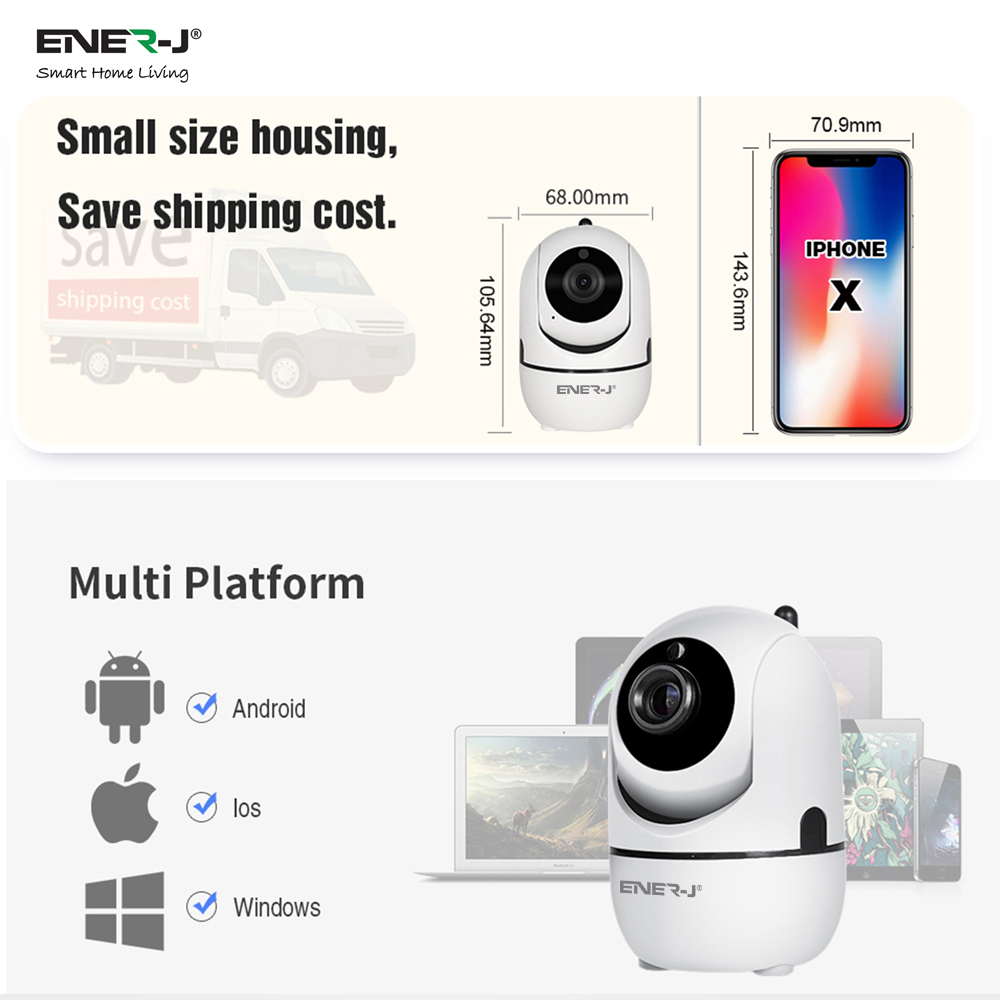 Ener-J Smart Mini Indoor Camera with Auto Tracker – Home Secure Store