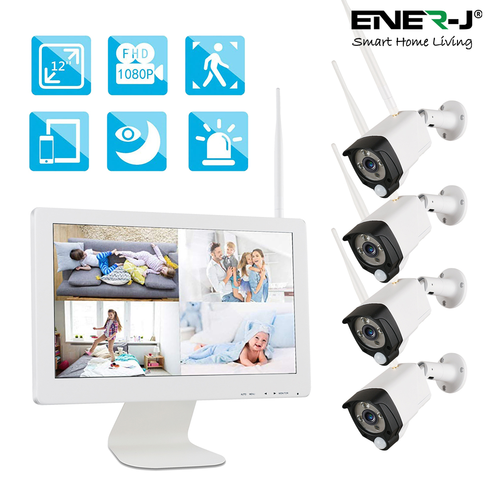 Ener-J Wireless CCTV Kit – 4 Cameras, NVR and Monitor – Home Secure Store